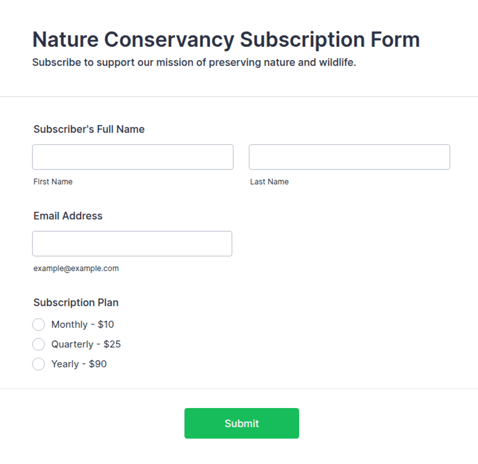 Nature Conservancy Subscription Form Template | Jotform