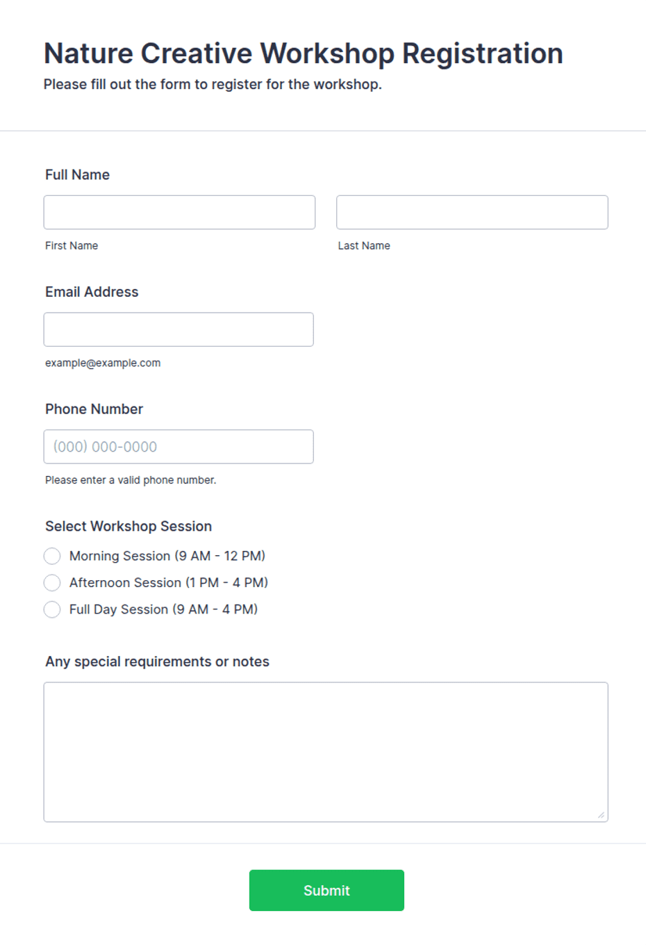 Nature Creative Workshop Registration Form Template | Jotform