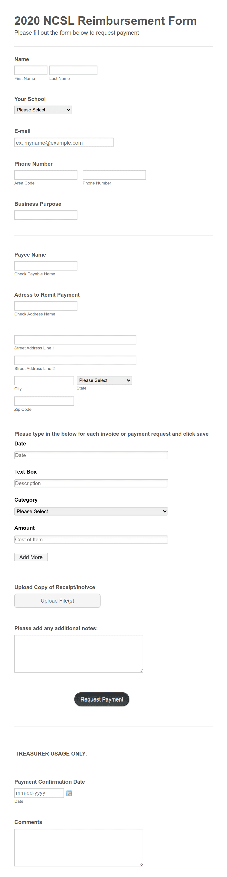NCSL Reimbursement Form Template | Jotform
