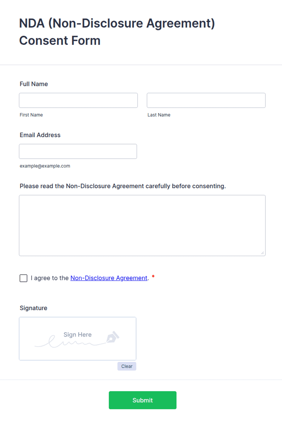 NDA (Non-Disclosure Agreement) Consent Form Template | Jotform