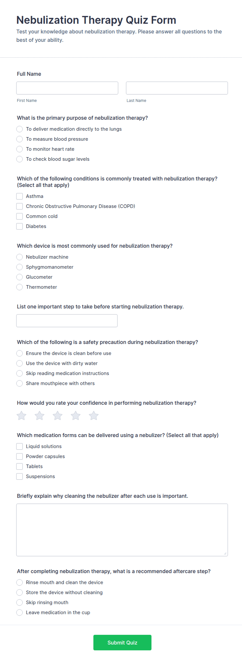 Nebulization Therapy Quiz Form Template | Jotform