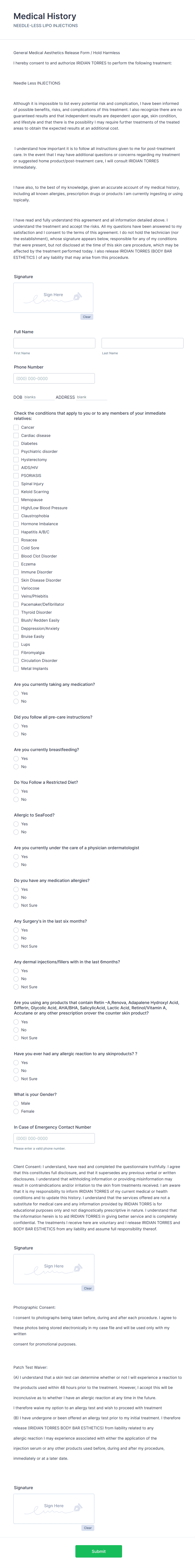 Needle Less Injections Consent Form Template | Jotform