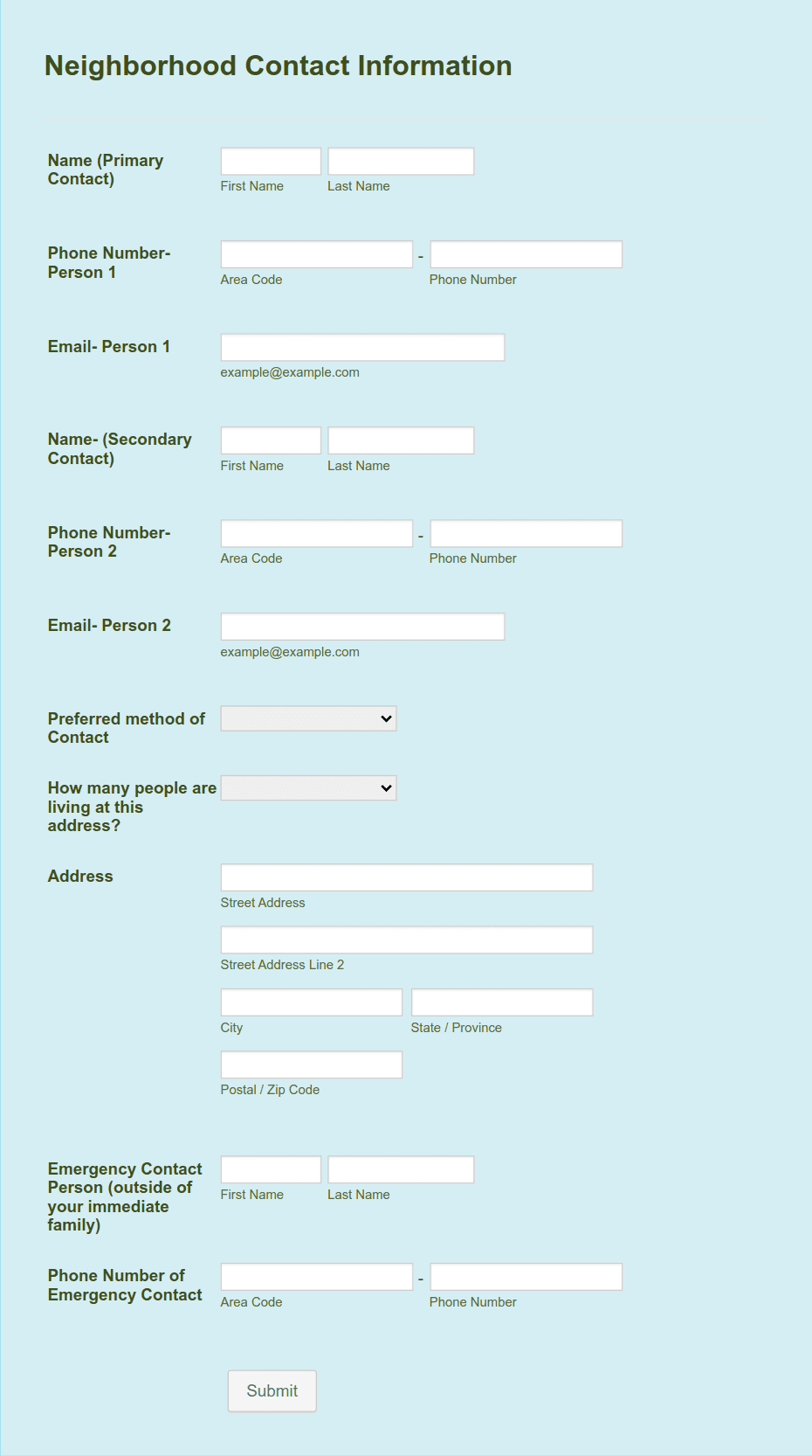 Neighborhood Contact Form Template | Jotform