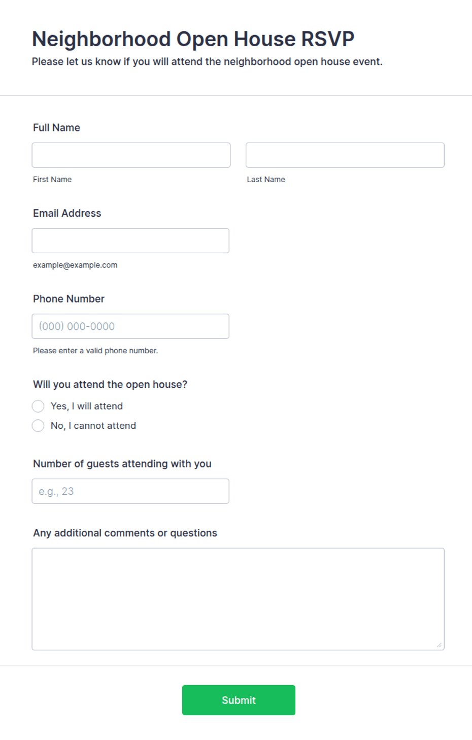 Neighborhood Open House RSVP Form Template | Jotform