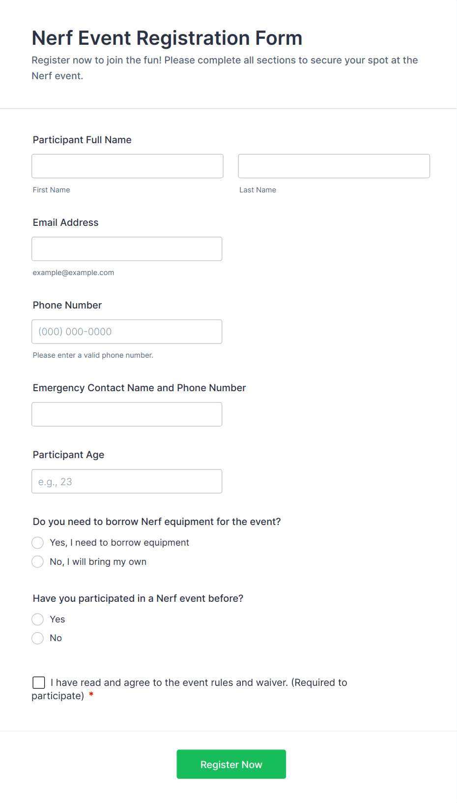 Nerf Event Registration Form Template | Jotform