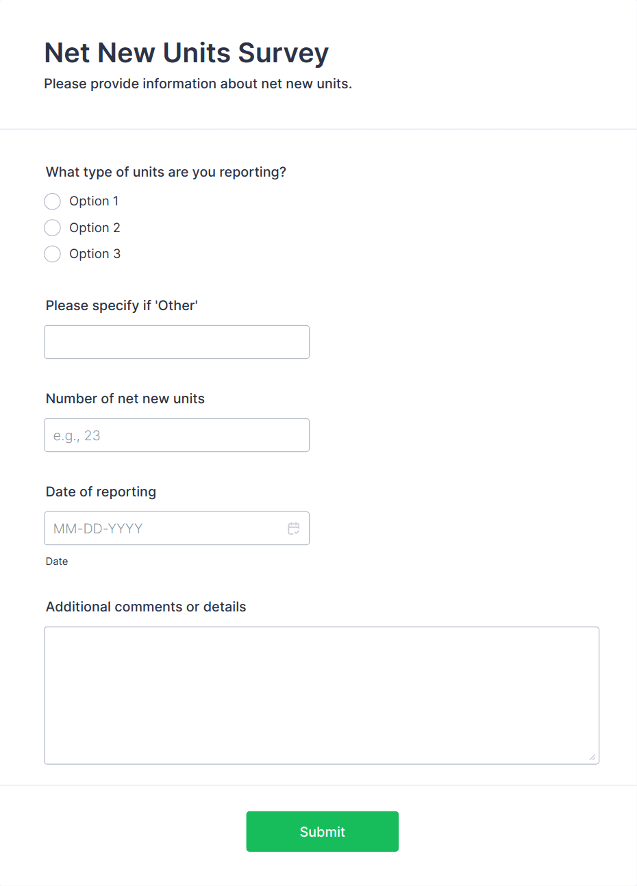 Net New Units Survey Form Template | Jotform