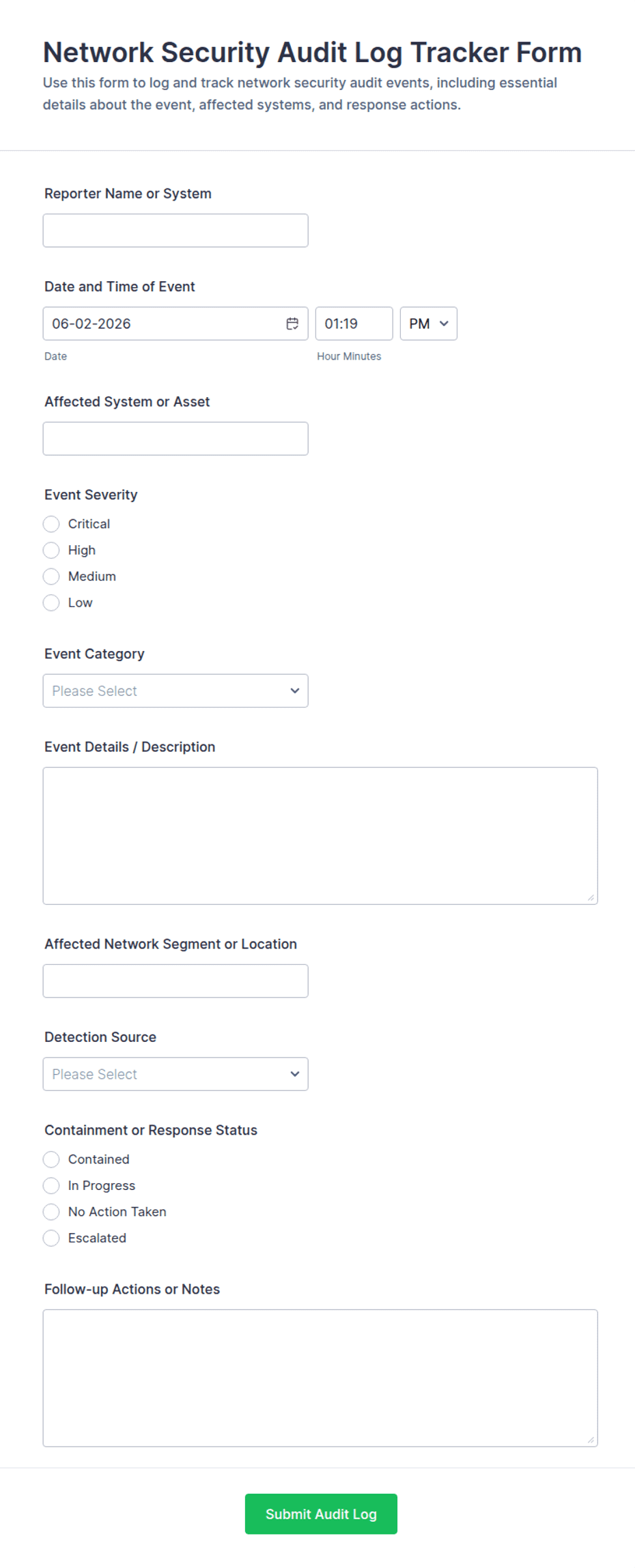 Network Security Audit Log Tracker Form Template | Jotform