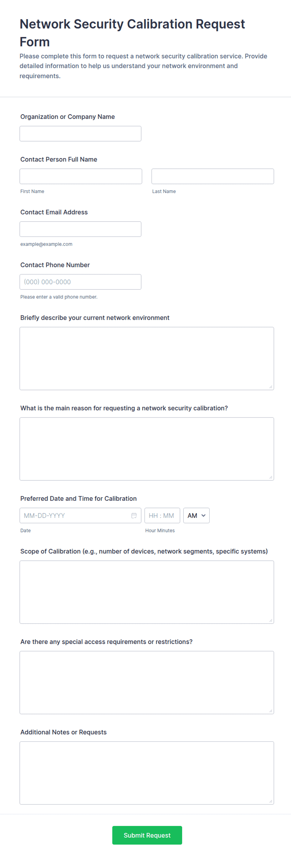 Network Security Calibration Request Form Template | Jotform