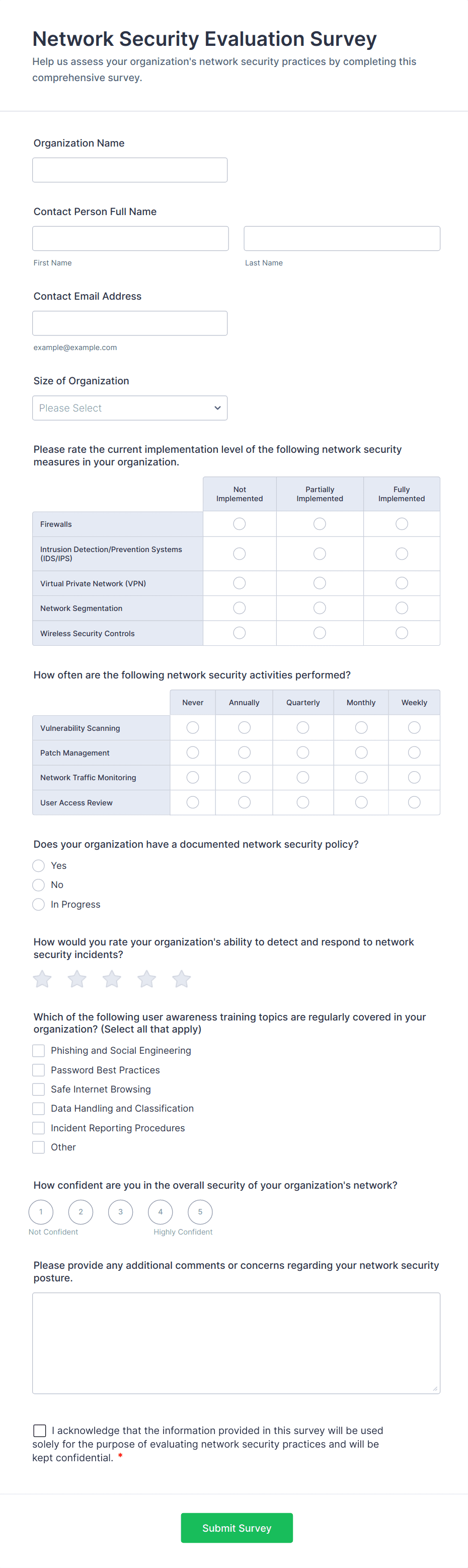 Network Security Evaluation Survey Form Template | Jotform