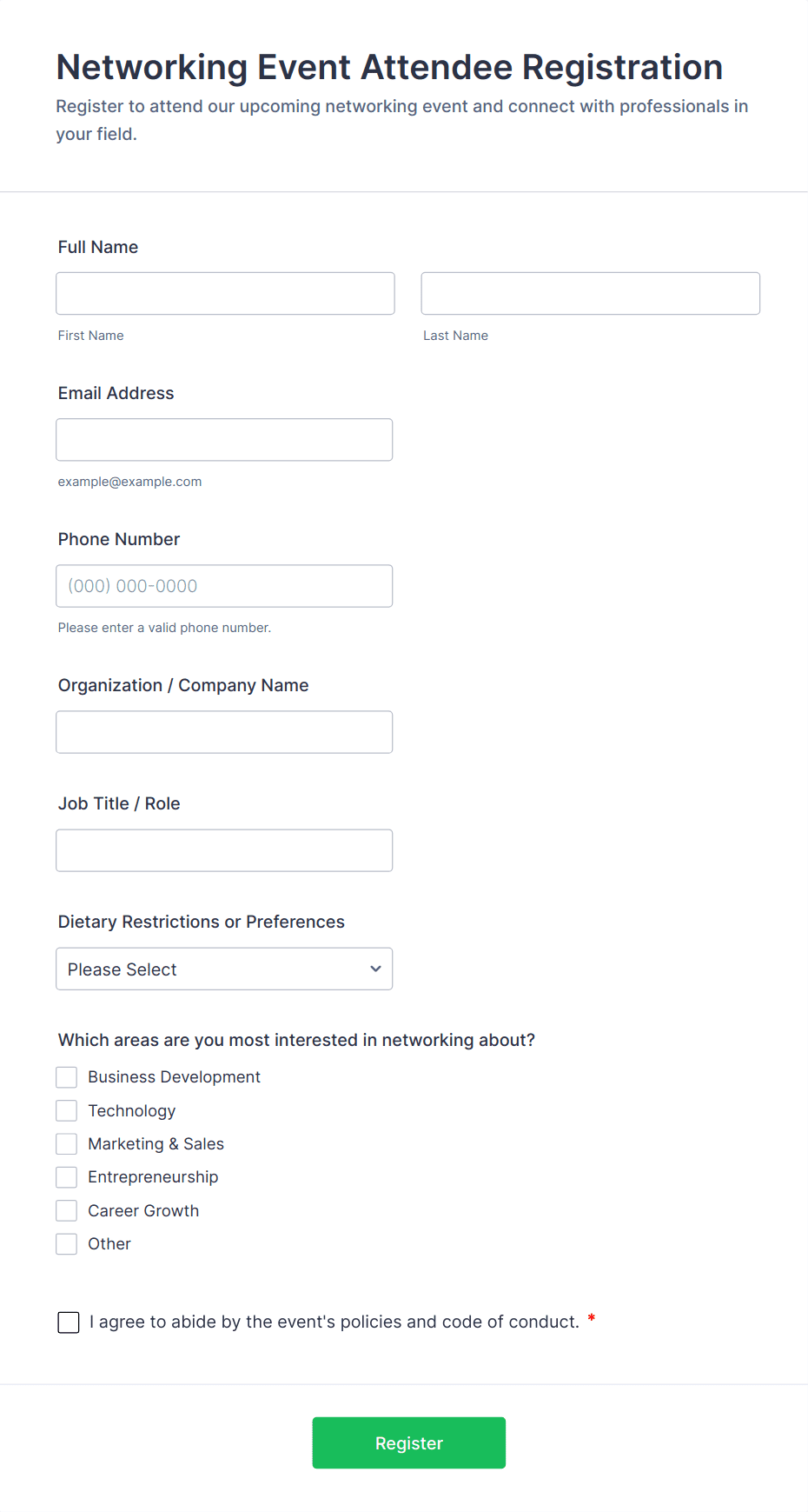 Networking Event Attendee Registration Form Template | Jotform