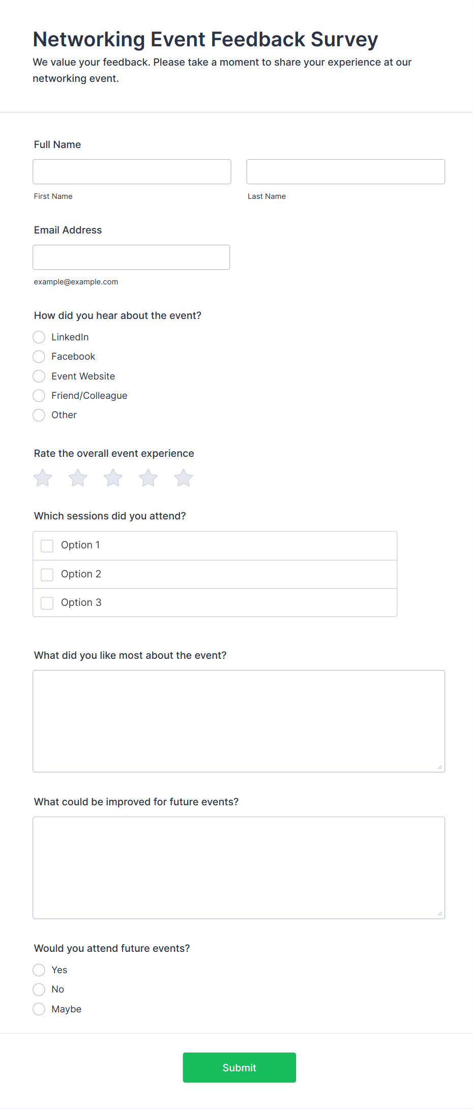 Networking Event Feedback Survey Form Template | Jotform
