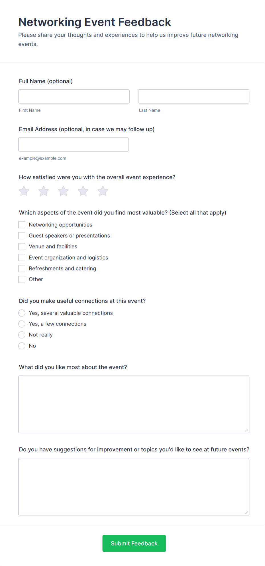 Networking Event Feedback Form Template | Jotform