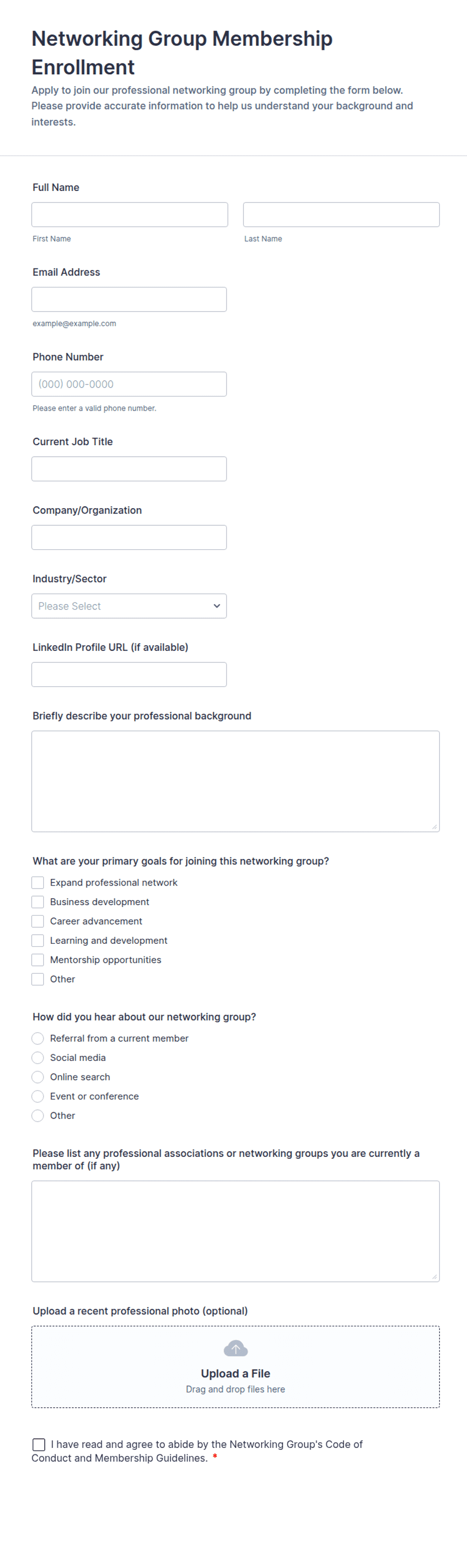 Networking Group Membership Enrollment Form Template | Jotform