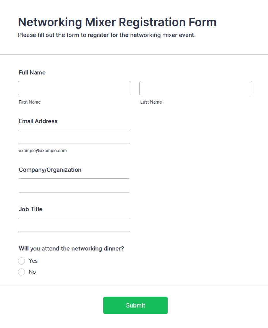 Networking Mixer Registration Form Template | Jotform