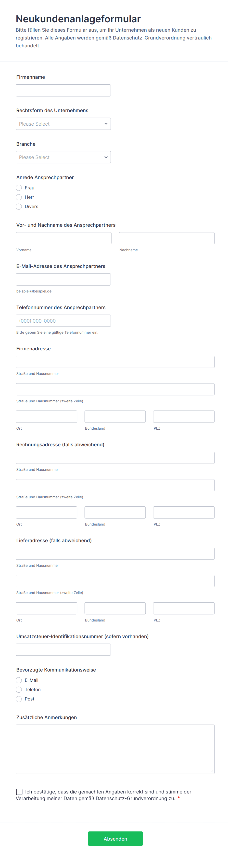 Neukundenanlageformular | Jotform
