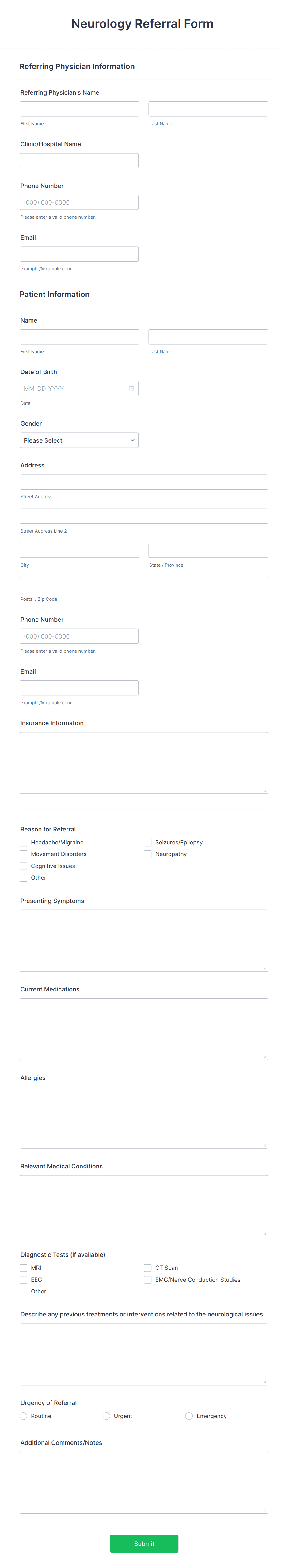 Neurology Referral Form Template | Jotform