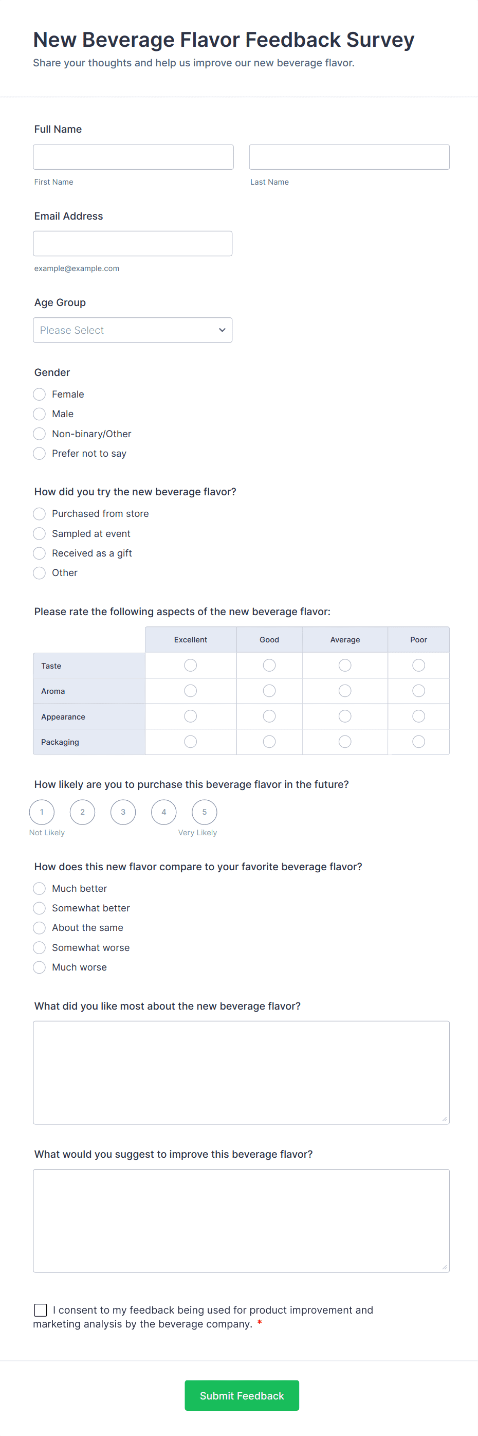 New Beverage Flavor Feedback Survey Form Template | Jotform