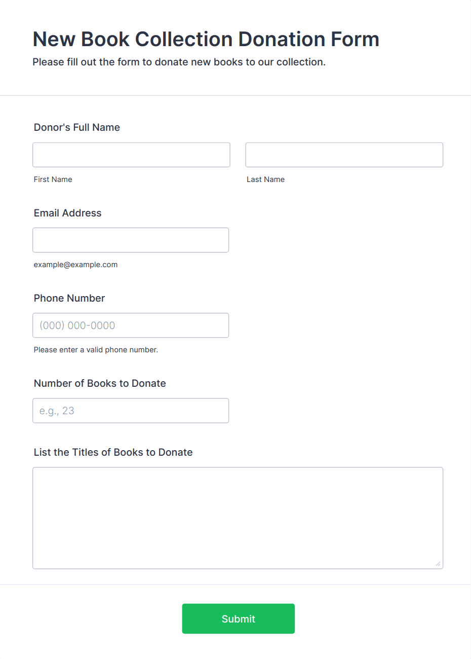 New Book Collection Donation Form Template | Jotform