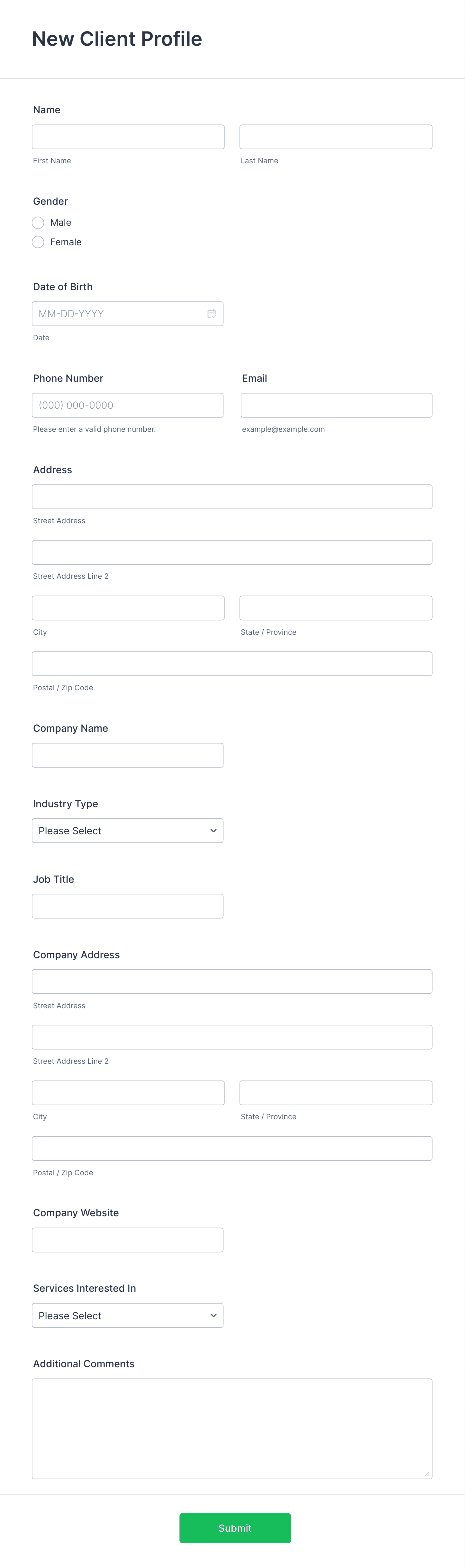 New Client Profile Form Template | Jotform
