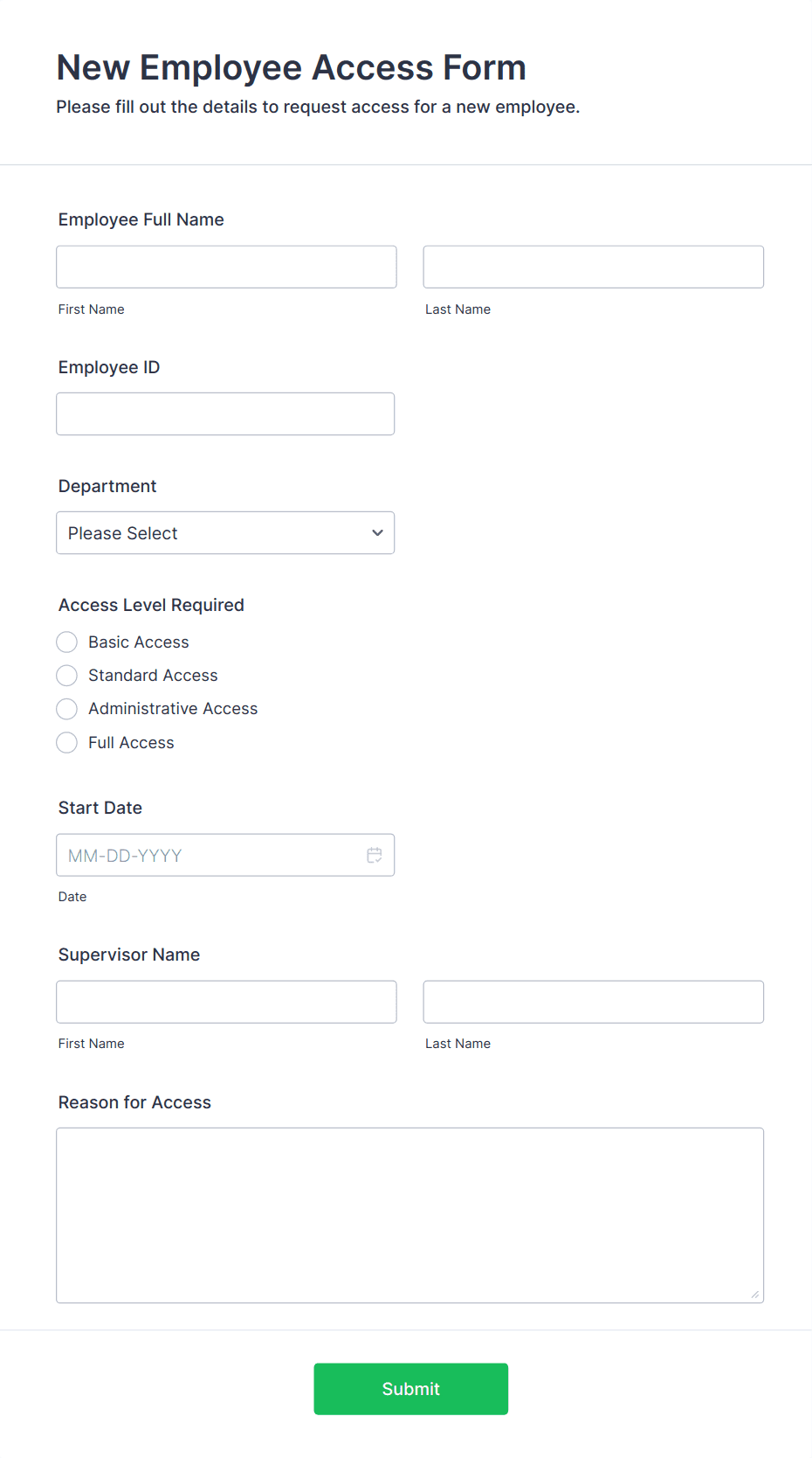 New Employee Access Form Template | Jotform