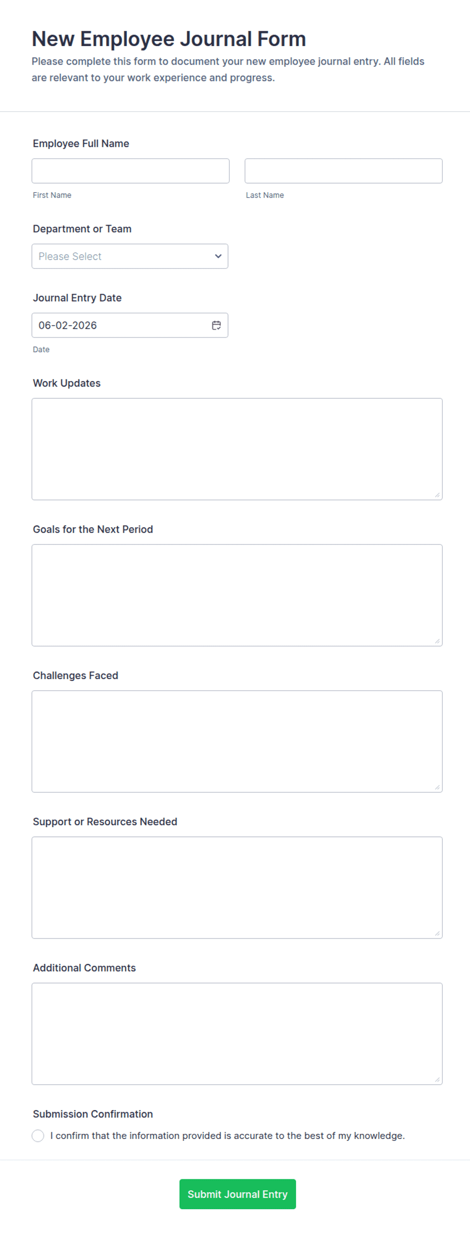 New Employee Journal Form Template | Jotform