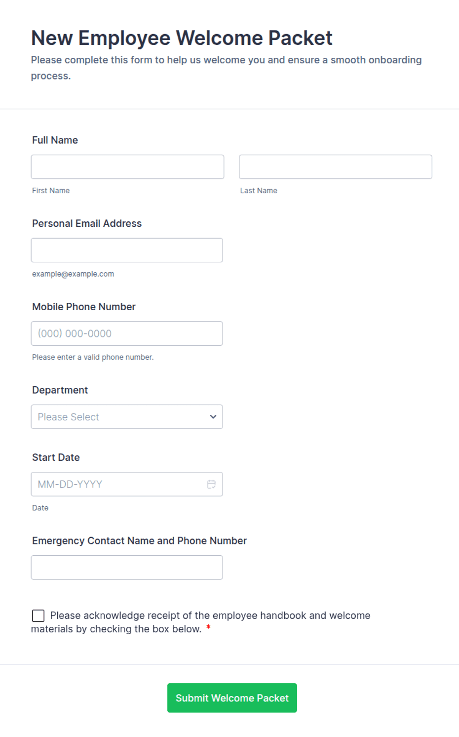 New Employee Welcome Packet Form Template | Jotform