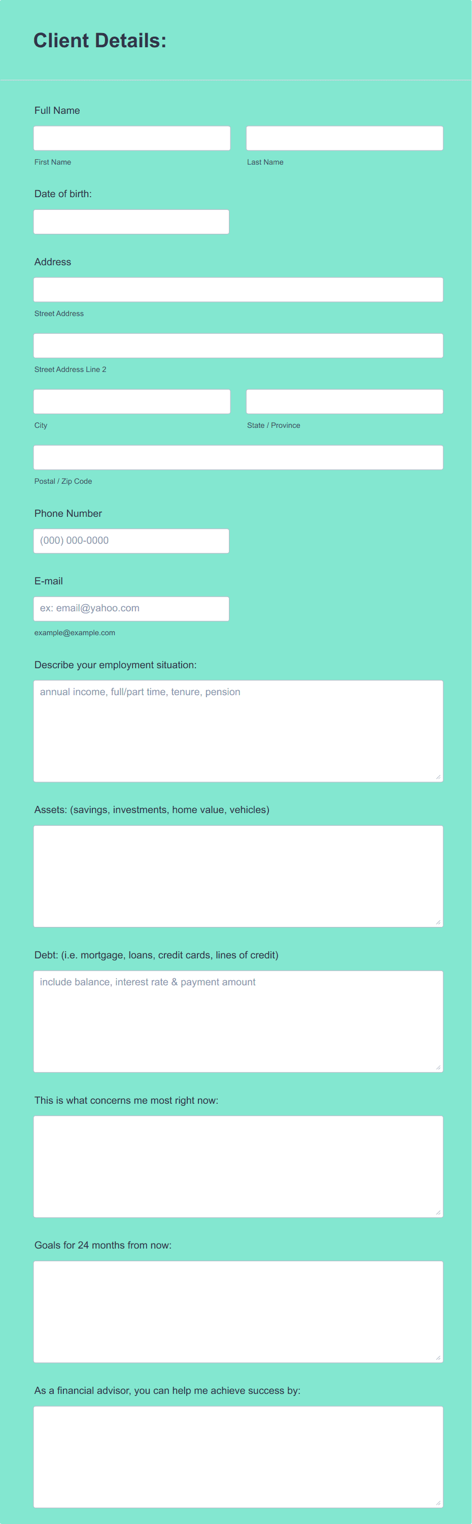 New finance client Form Template | Jotform