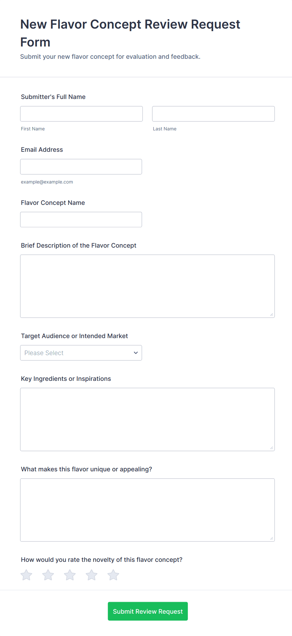 New Flavor Concept Review Request Form Template | Jotform