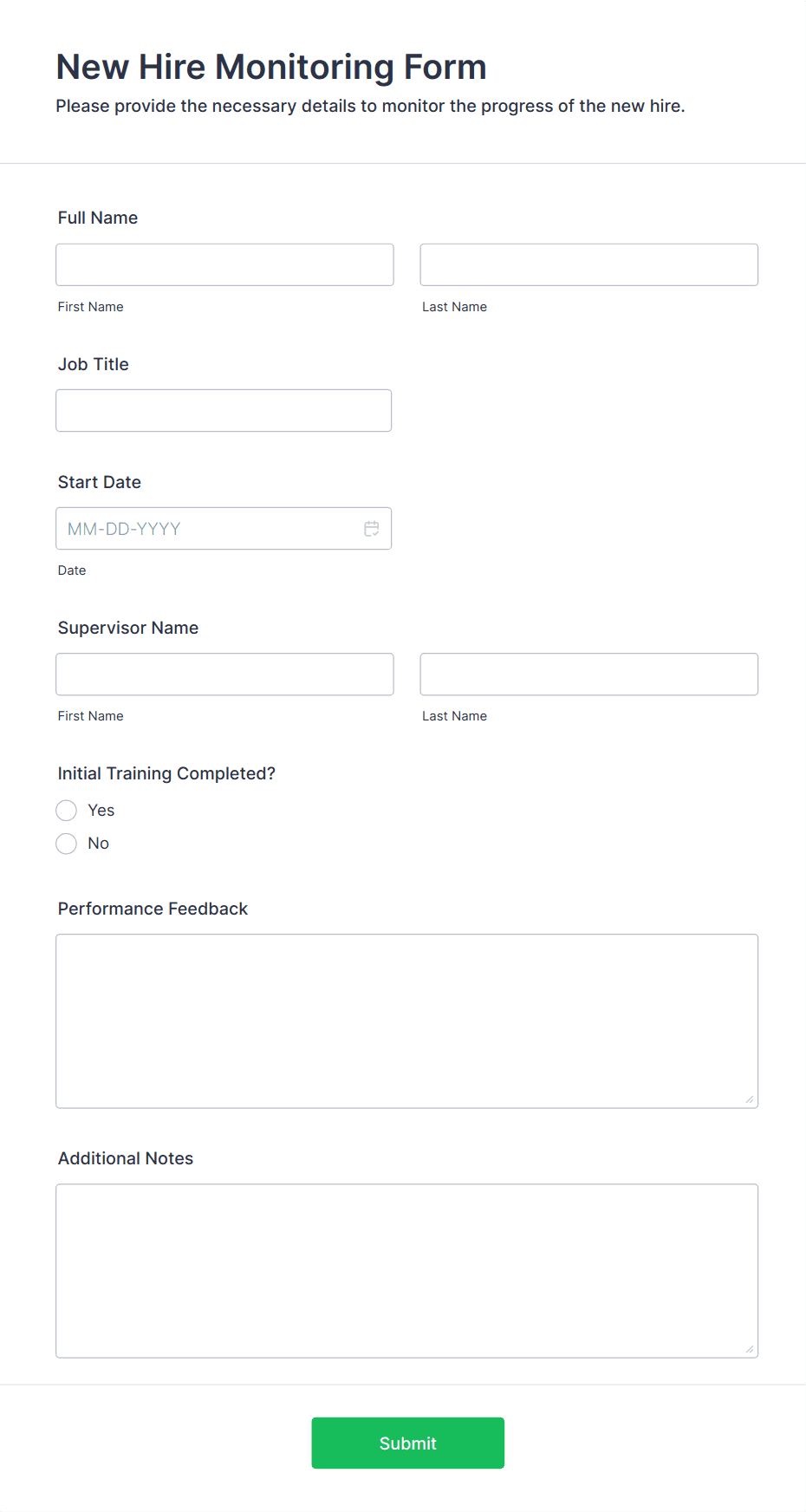 New Hire Monitoring Form Template Jotform