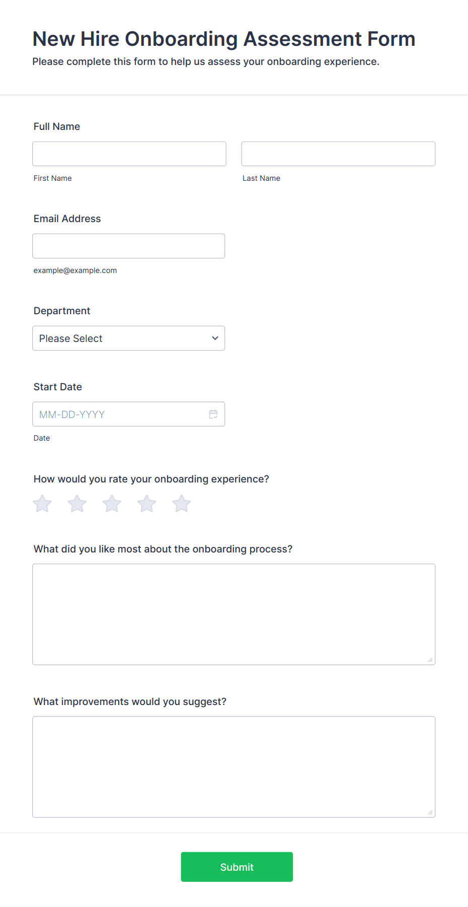 New Hire Onboarding Assessment Form Template | Jotform