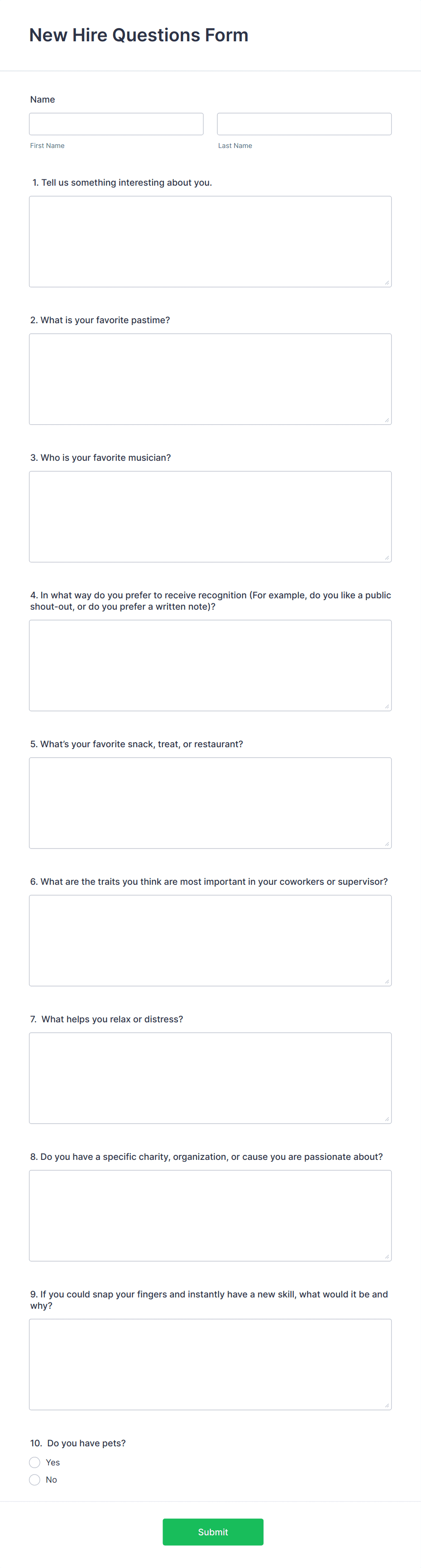 New Hire Questions Form Template | Jotform