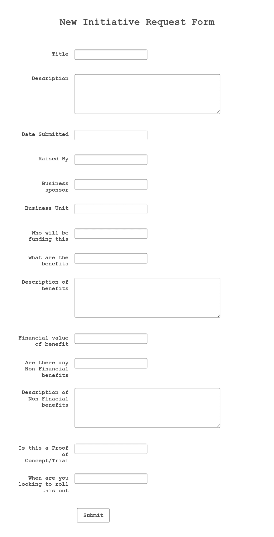 New Initiative Request Form Template | Jotform