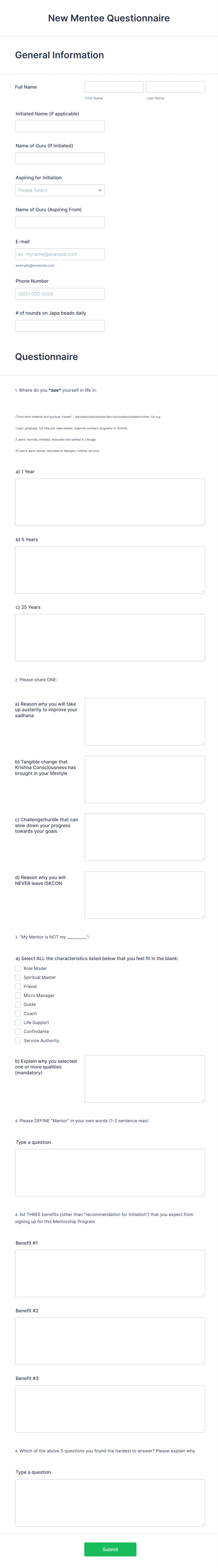 New Mentee Questionnaire Form Template | Jotform