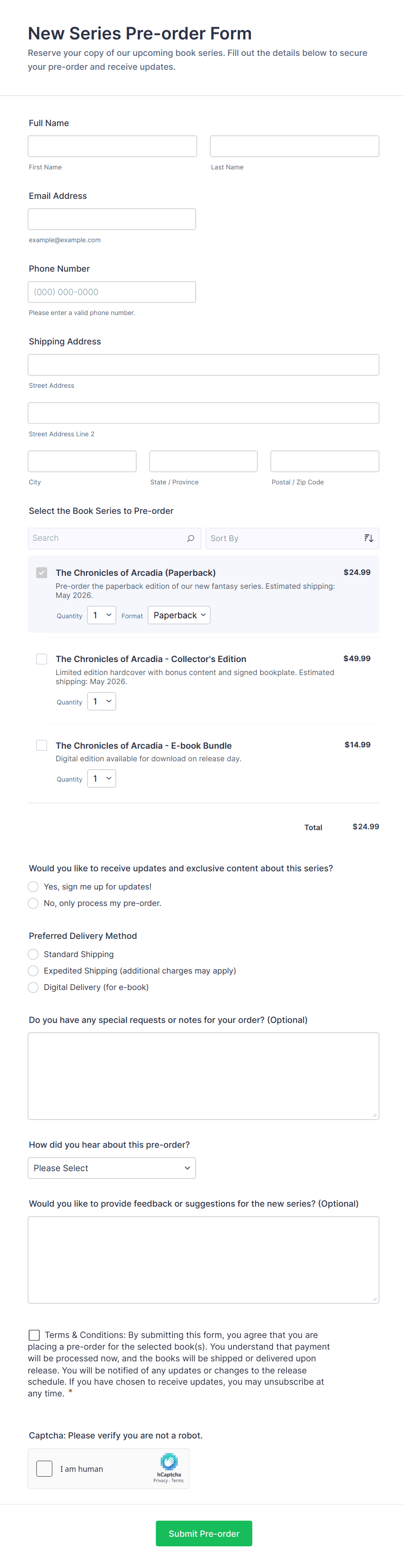 New Series Pre-order Form Template | Jotform