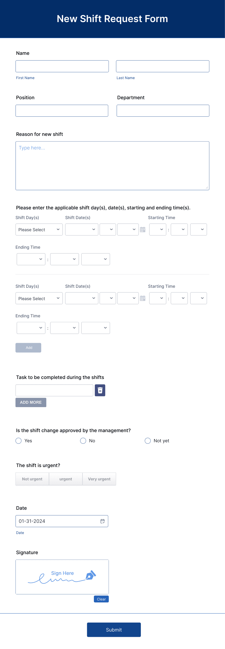 New Shift Request Form Template | Jotform