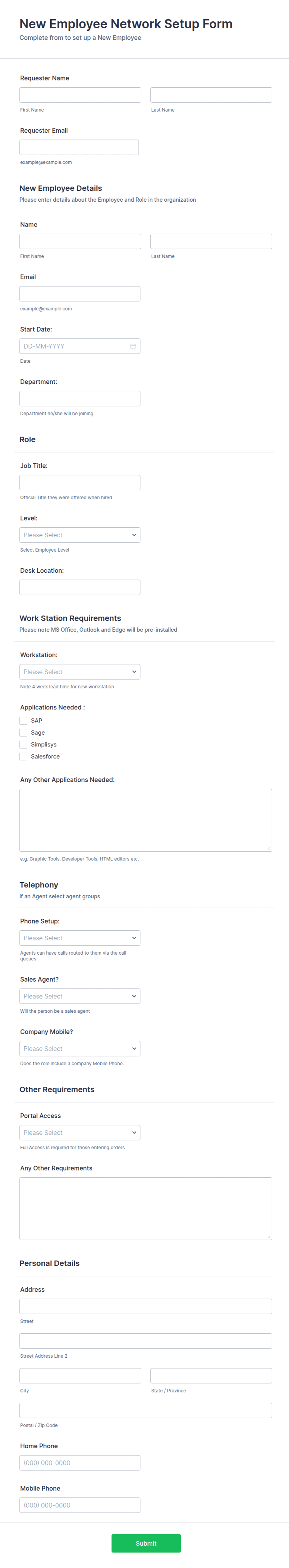 New Starter Request Form Template | Jotform
