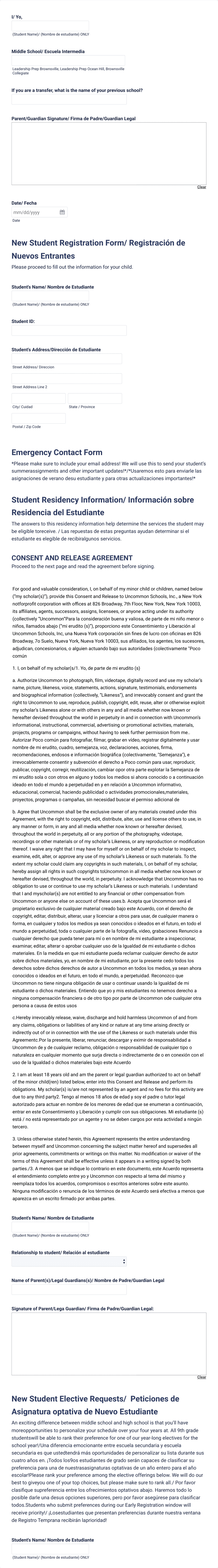 New Student Registration Packet Nuevo Paquete de Regi... Form Template ...