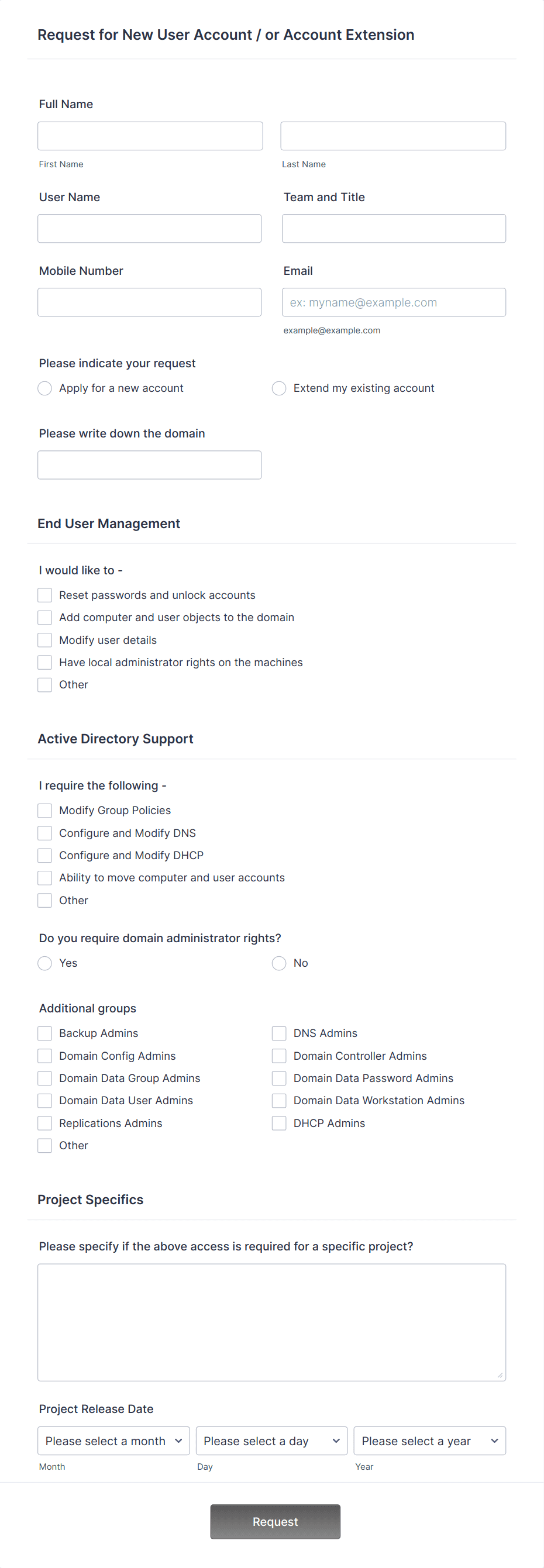 New User Request Form Template | Jotform