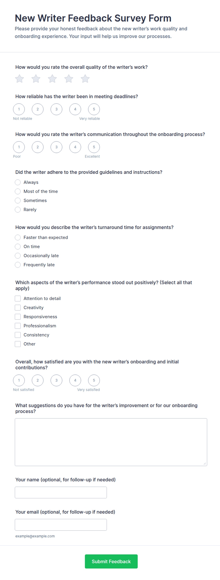New Writer Feedback Survey Form Template | Jotform