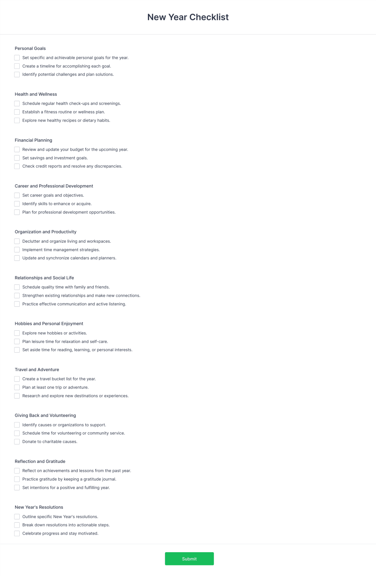 New Year Checklist Form Template | Jotform