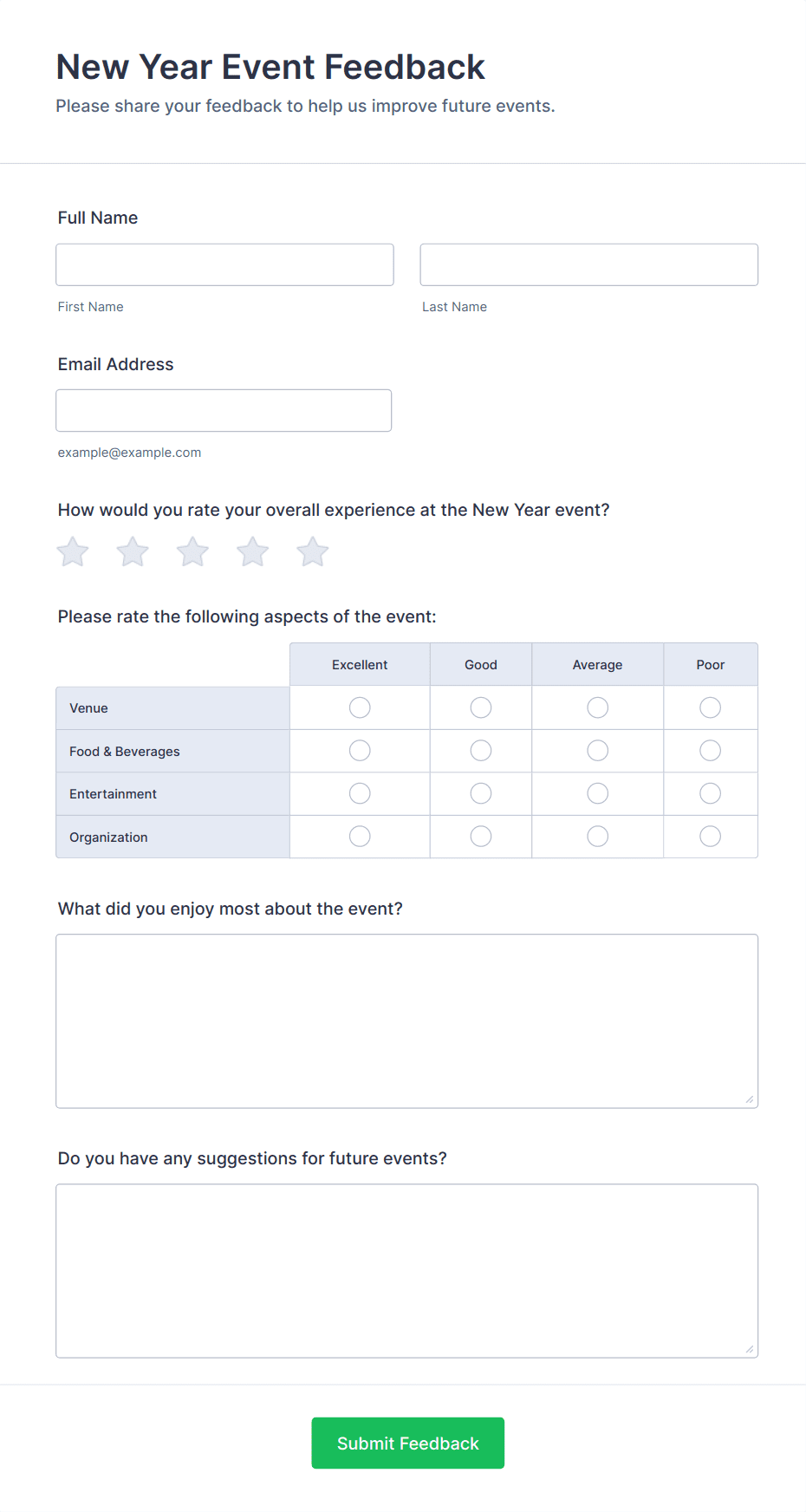 New Year Event Feedback Form Template | Jotform
