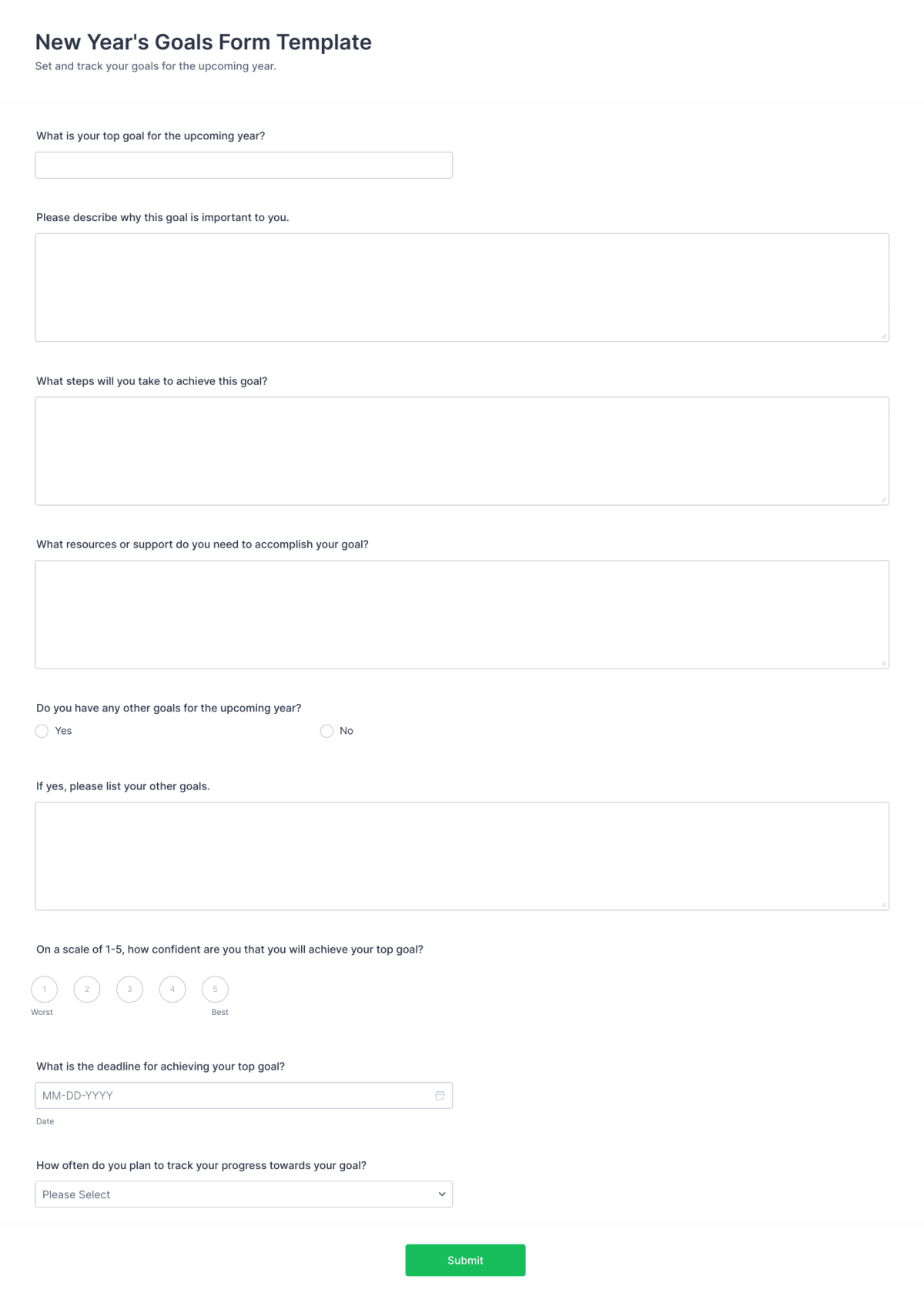 New Year's Goals Form Template | Jotform