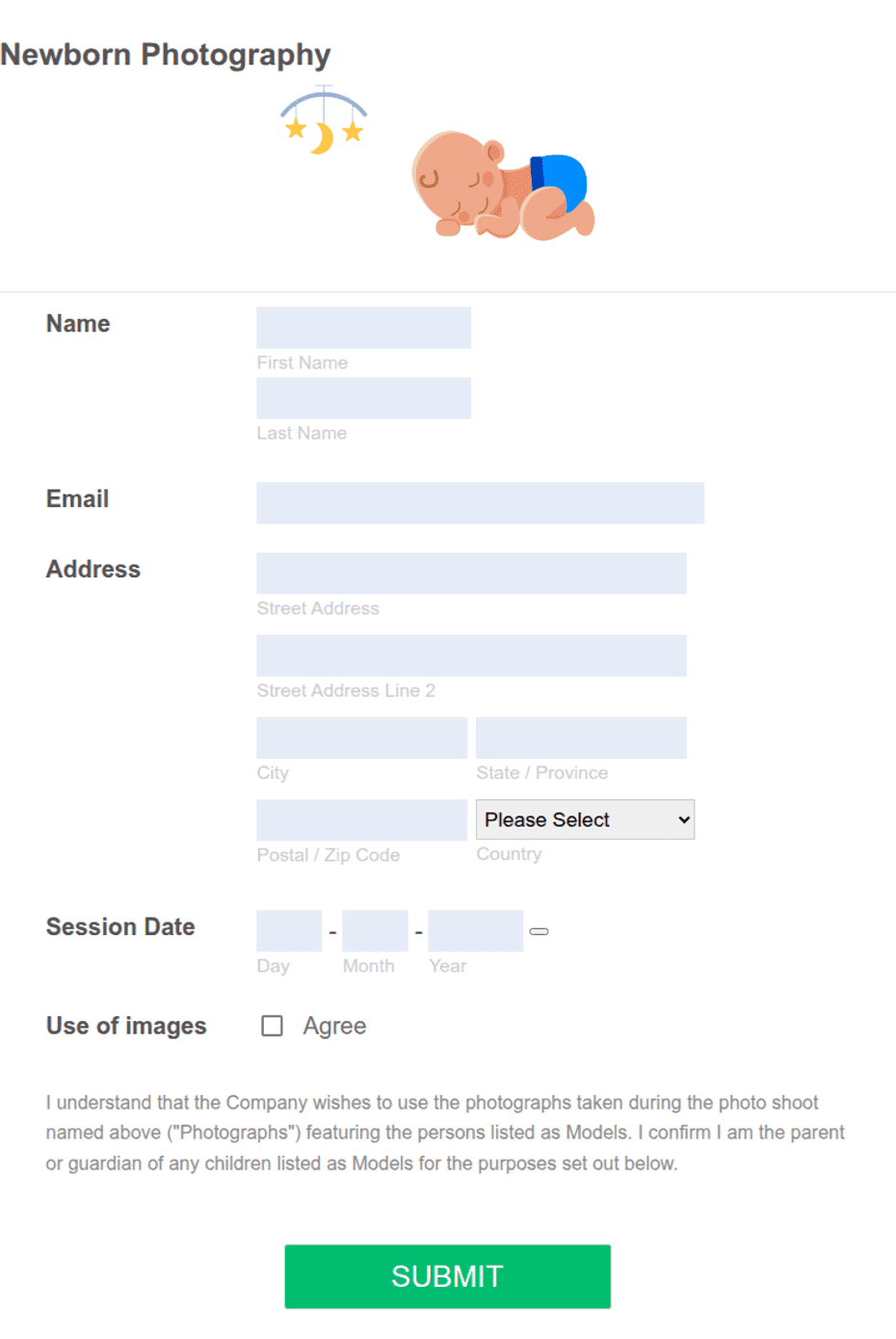 Newborn Photography Consent Form Template | Jotform