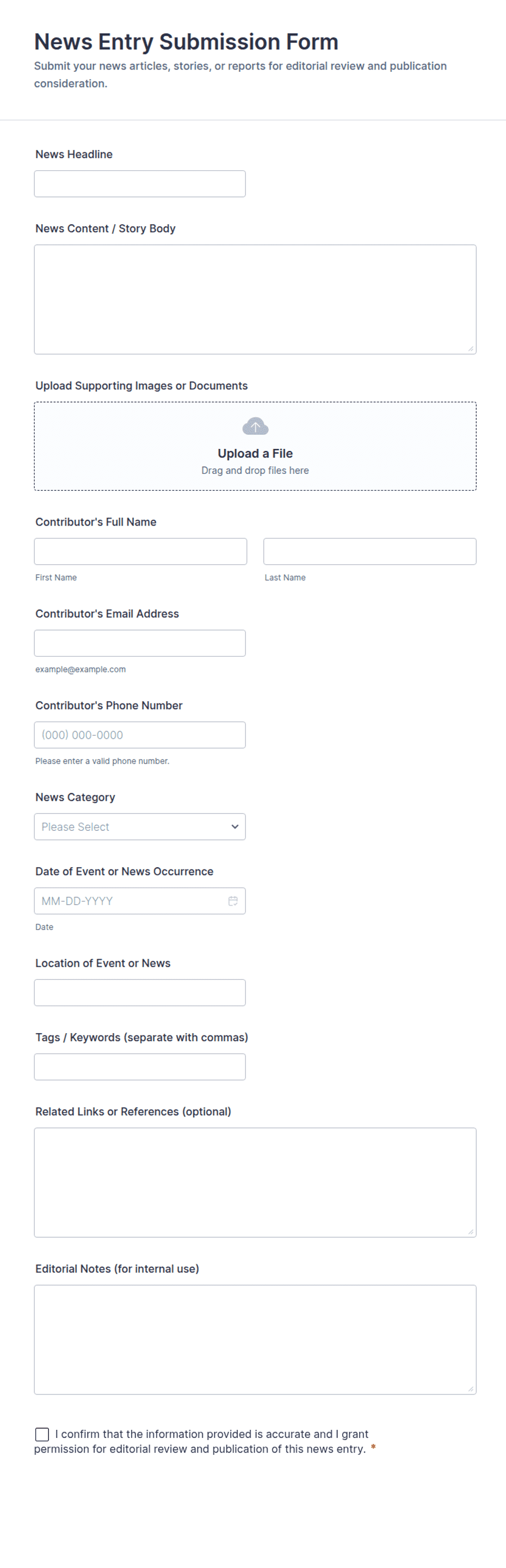 News Entry Submission Form Template | Jotform