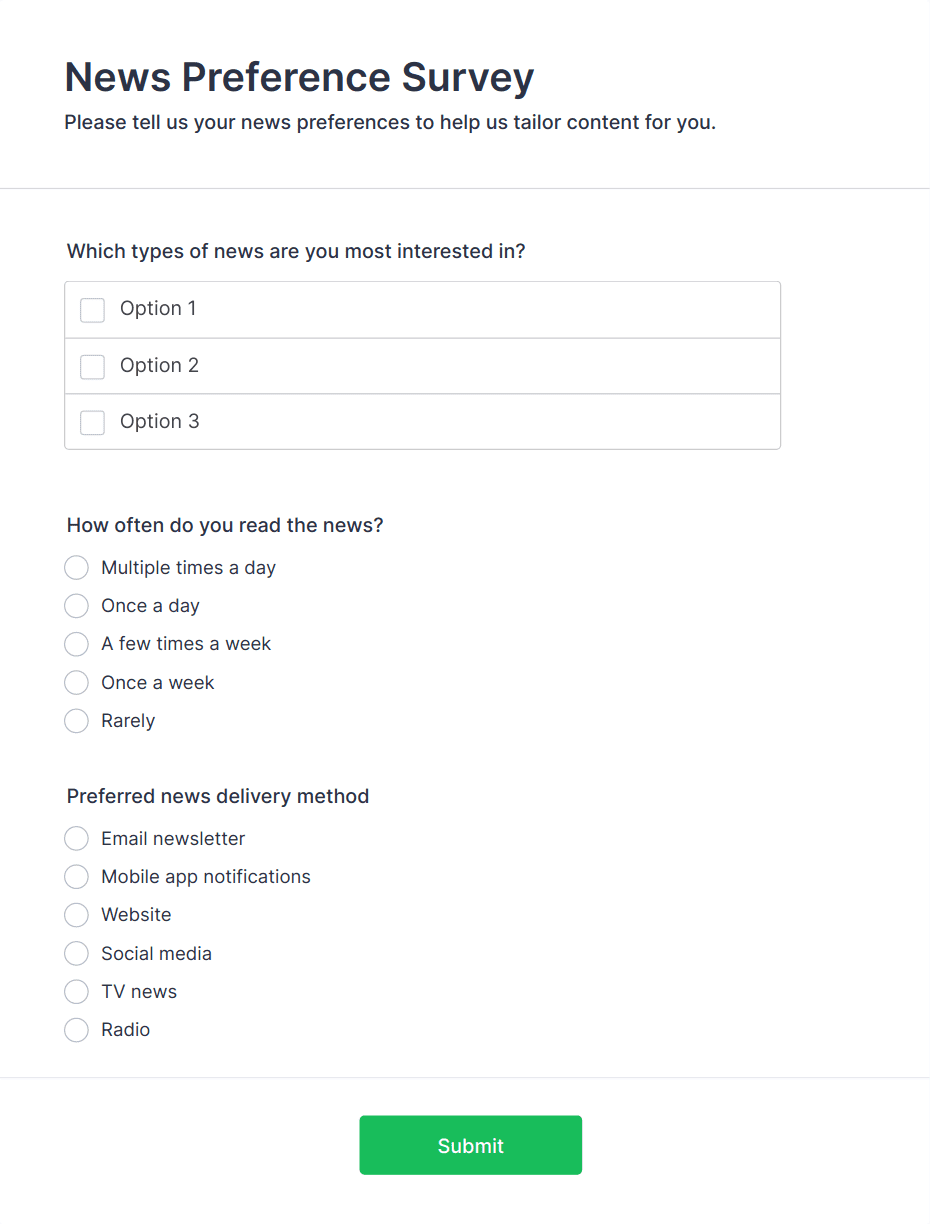 News Preference Survey Form Template | Jotform