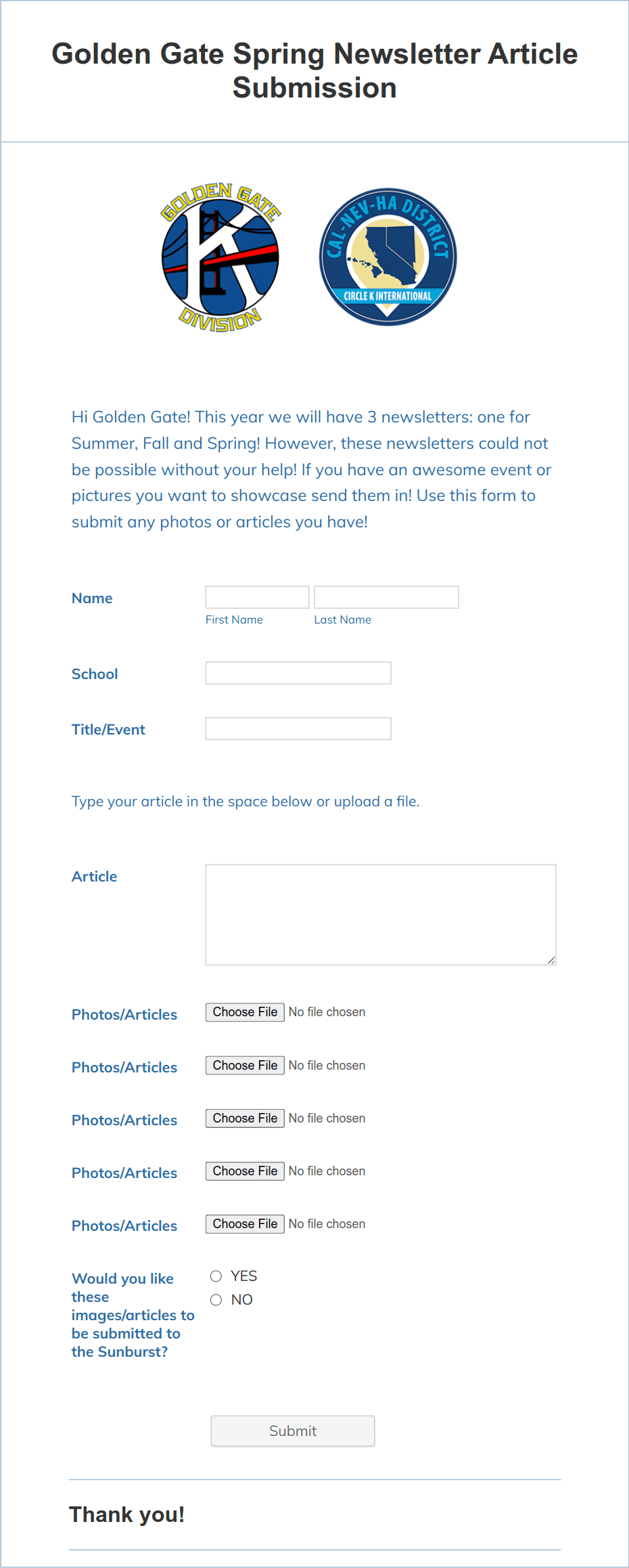 Newsletter Article Submission Form Template | Jotform