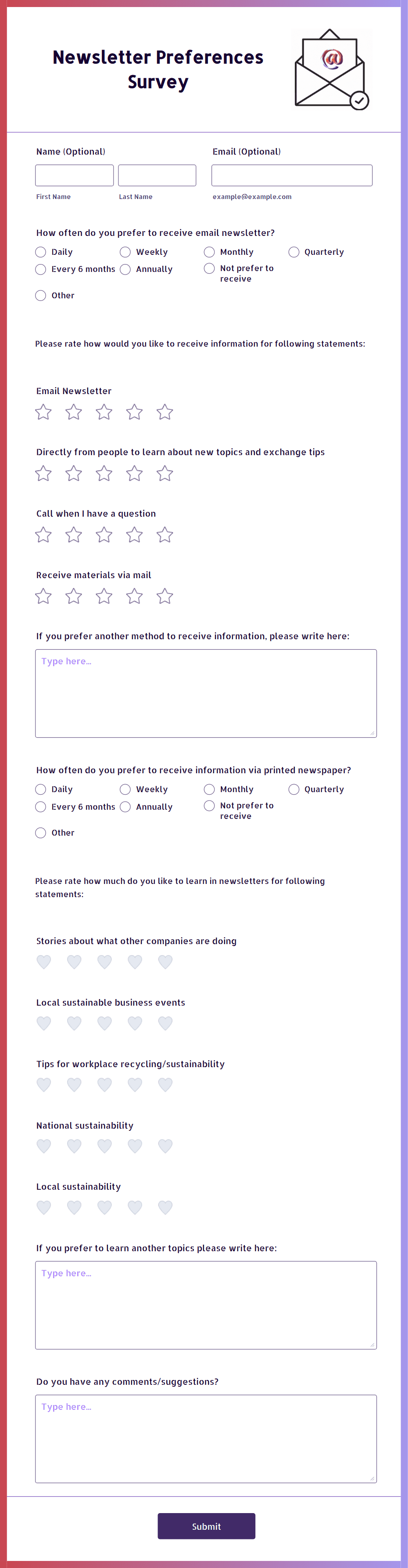 Newsletter Preferences Survey Form Template | Jotform
