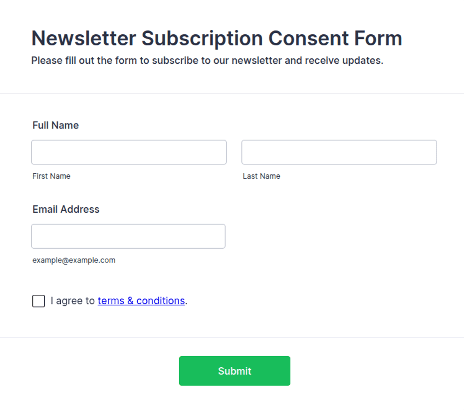 Newsletter Subscription Consent Form Template | Jotform