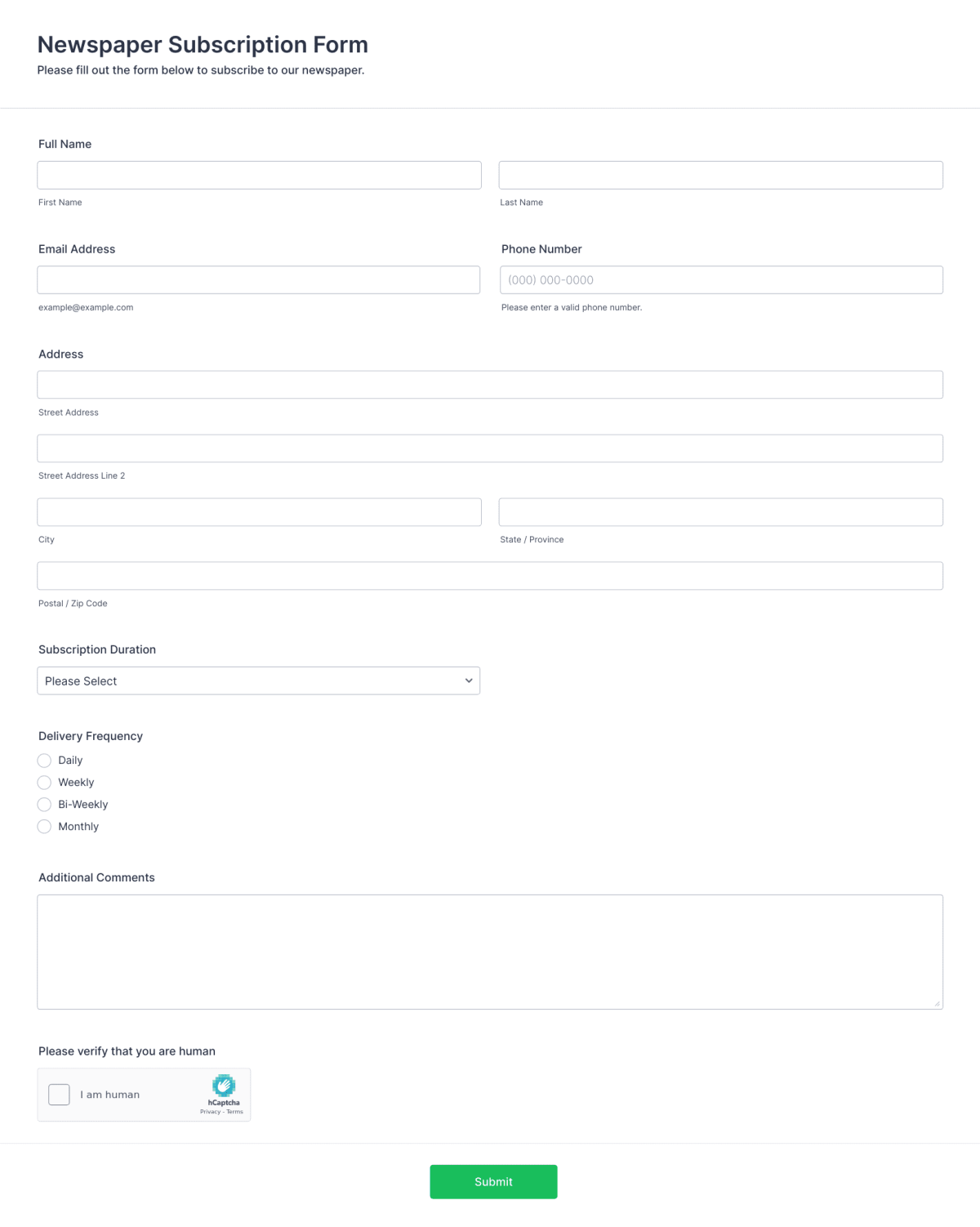 Newspaper Subscription Form Template | Jotform