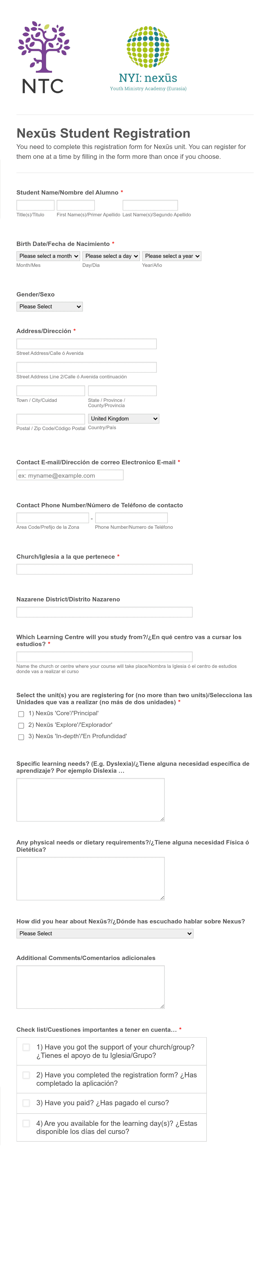 Registration Form (English/Spanish) Form Template | Jotform